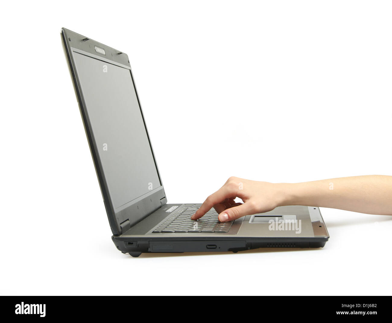 hand on the laptop isolated on white background Stock Photo - Alamy