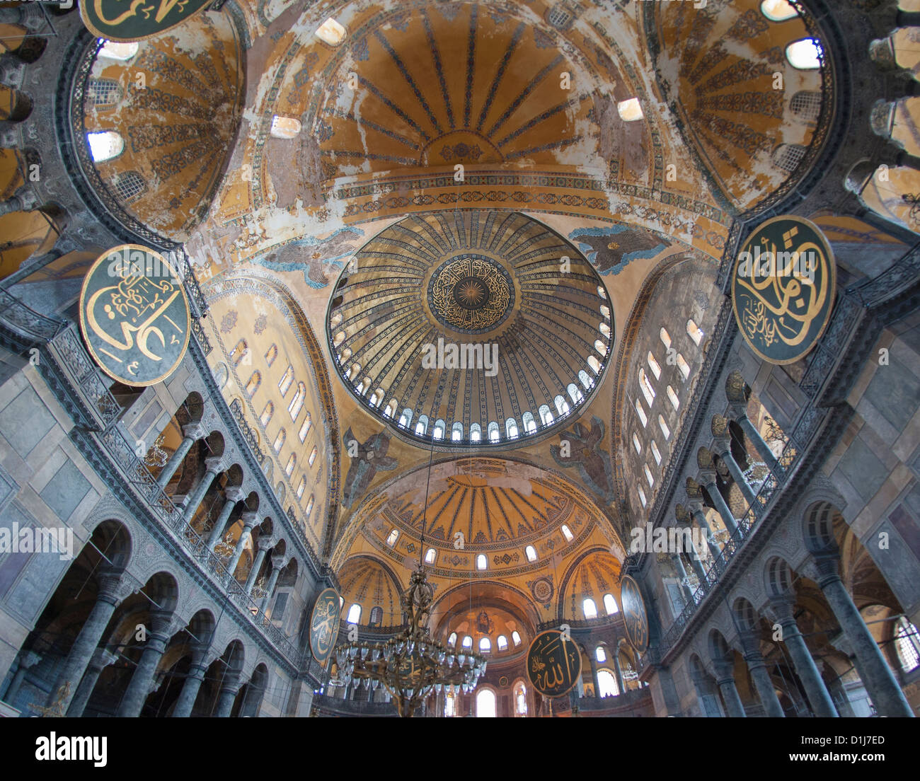 Fish-eye view of the interior architecture in Hagia Sophia museum at ...
