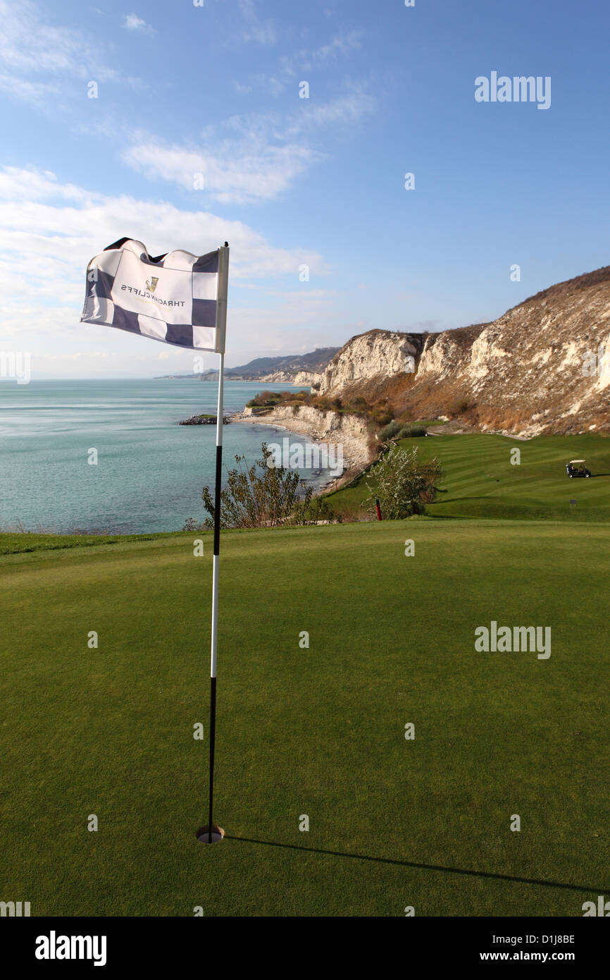Hole and putting green at the Thracian Cliffs Golf Course at Varna ...