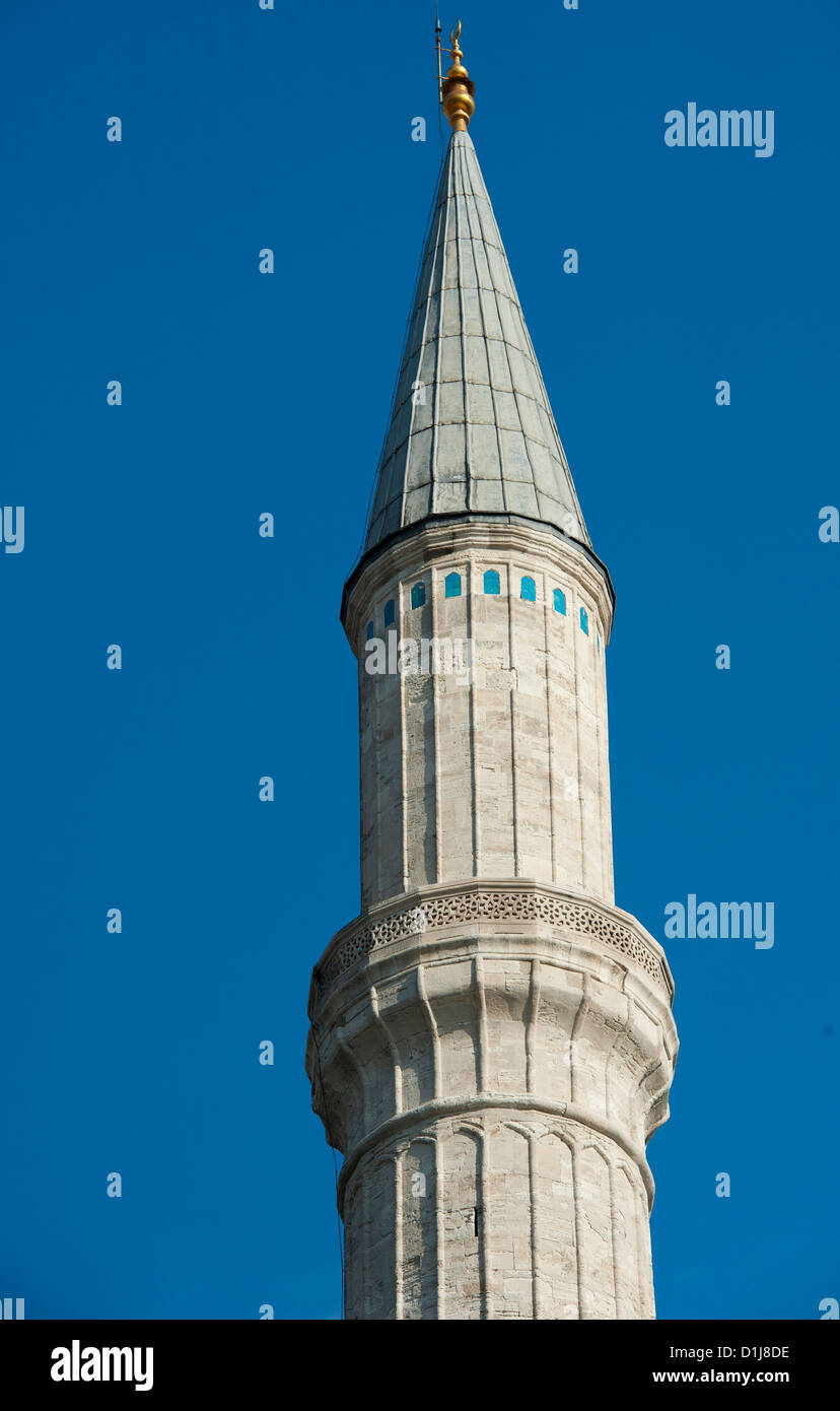 Closeup detail of top of minaret at the Hagia Sophia museum in Istanbul ...