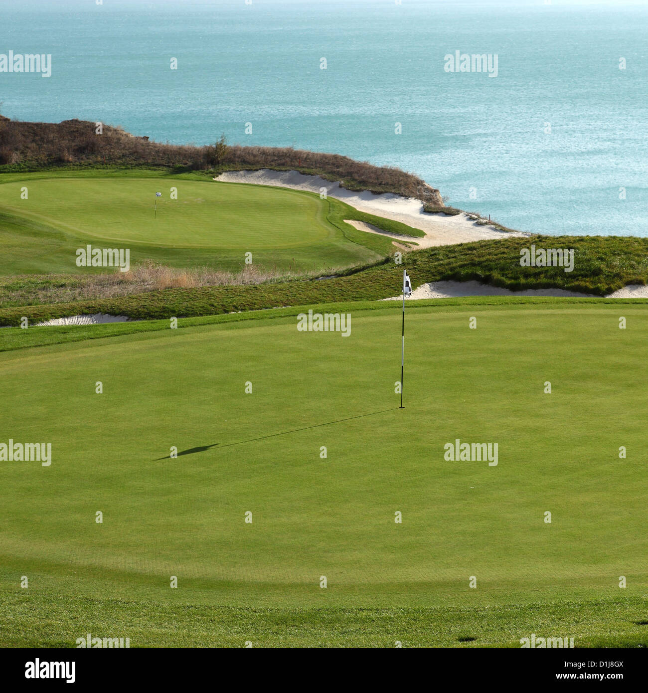 Putting greens at the Thracian Cliffs Golf Course at Varna, Bulgaria ...