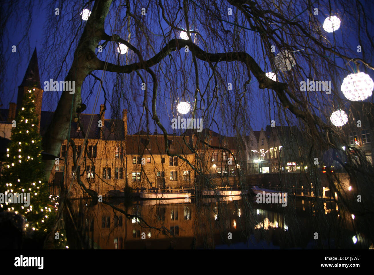 Christmas tree lights in Bruges, Belgium Stock Photo - Alamy