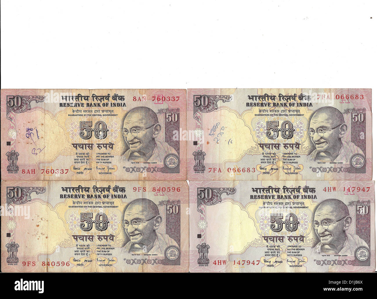 International currency -Indian rupee notes with portraits of Gandhi ...
