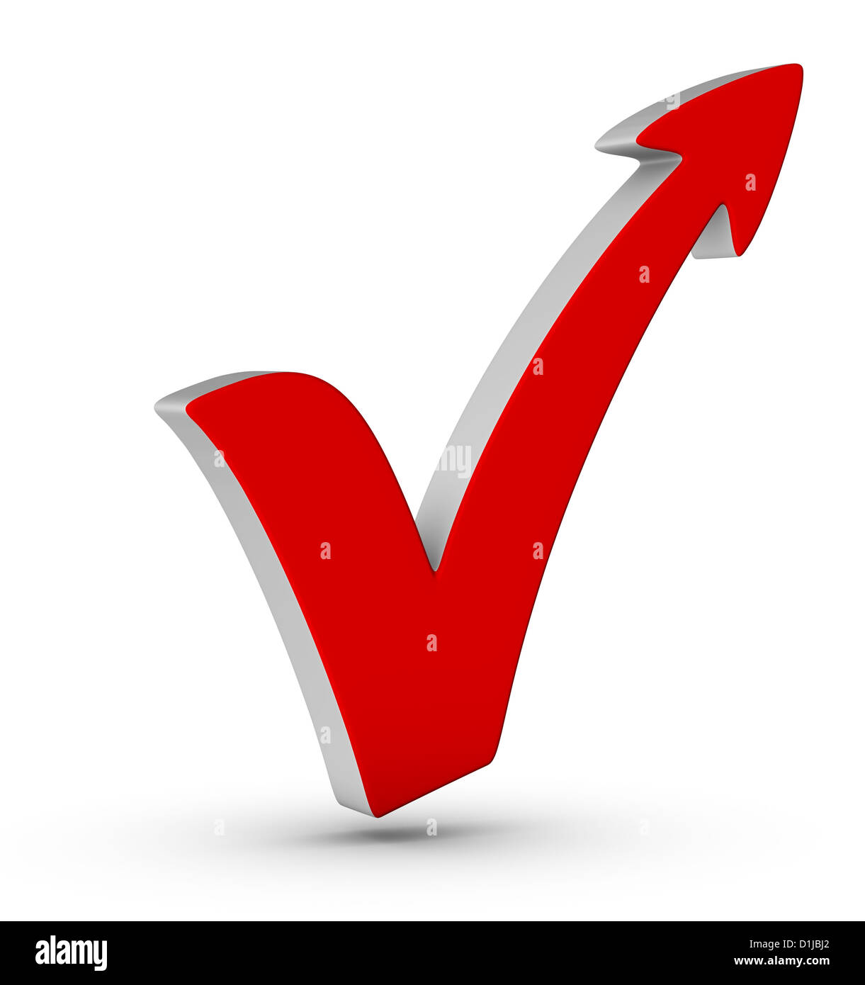 Red check mark with arrow on white background Stock Photo - Alamy