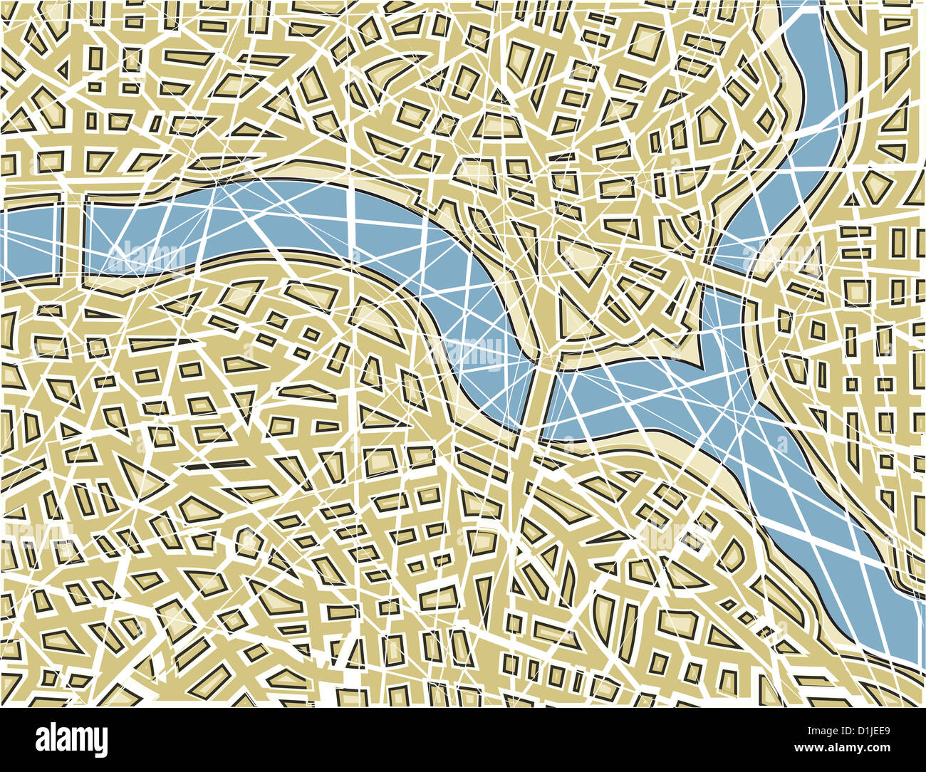 Illustration of a generic street map with no names as a broken mosaic ...