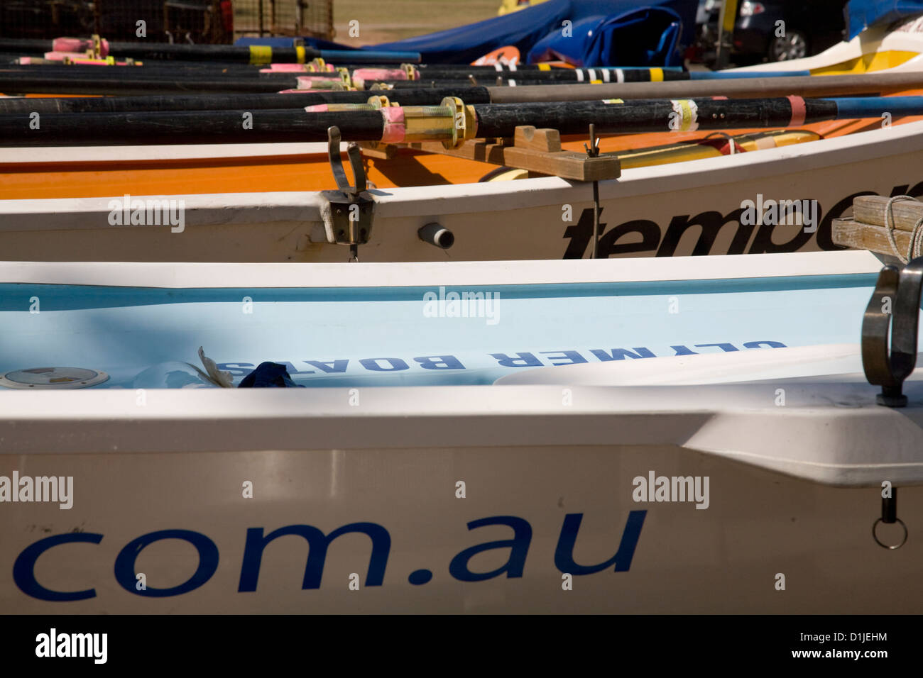 row of traditional surf rescue boats now mainly used for racing,newport ...