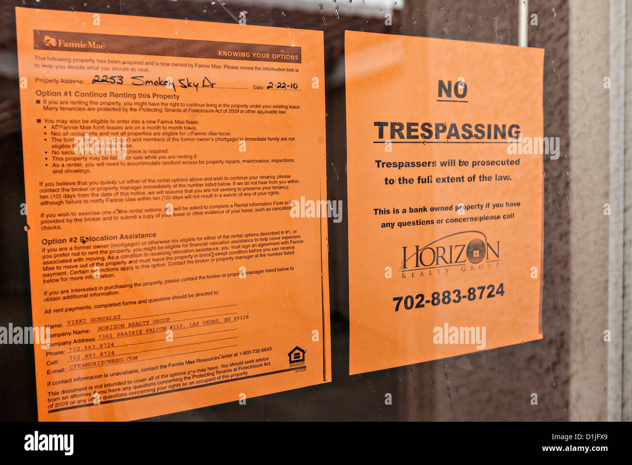 Foreclosure notice on a home in Las Vegas, NV Stock Photo - Alamy