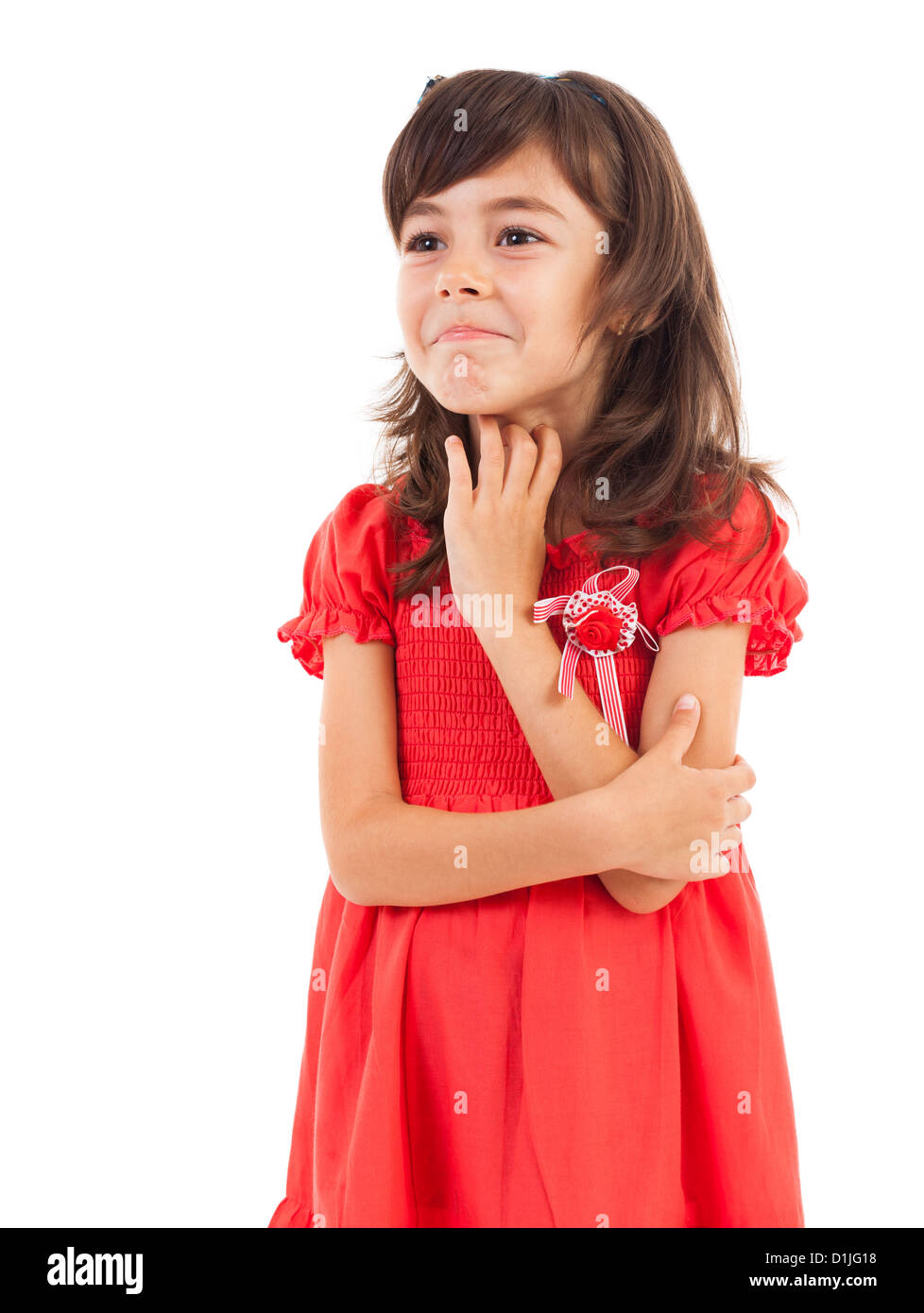 Portrait of a funny spoiled little girl isolated on white background ...