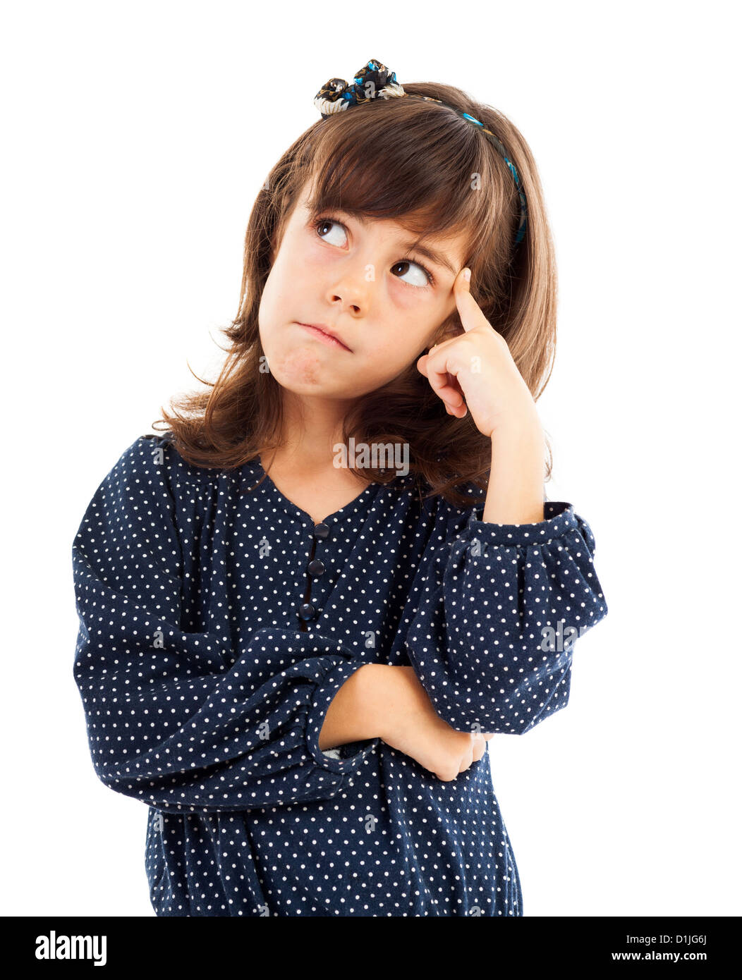 Closeup portrait of a cute little girl thinking isolated on white Stock ...