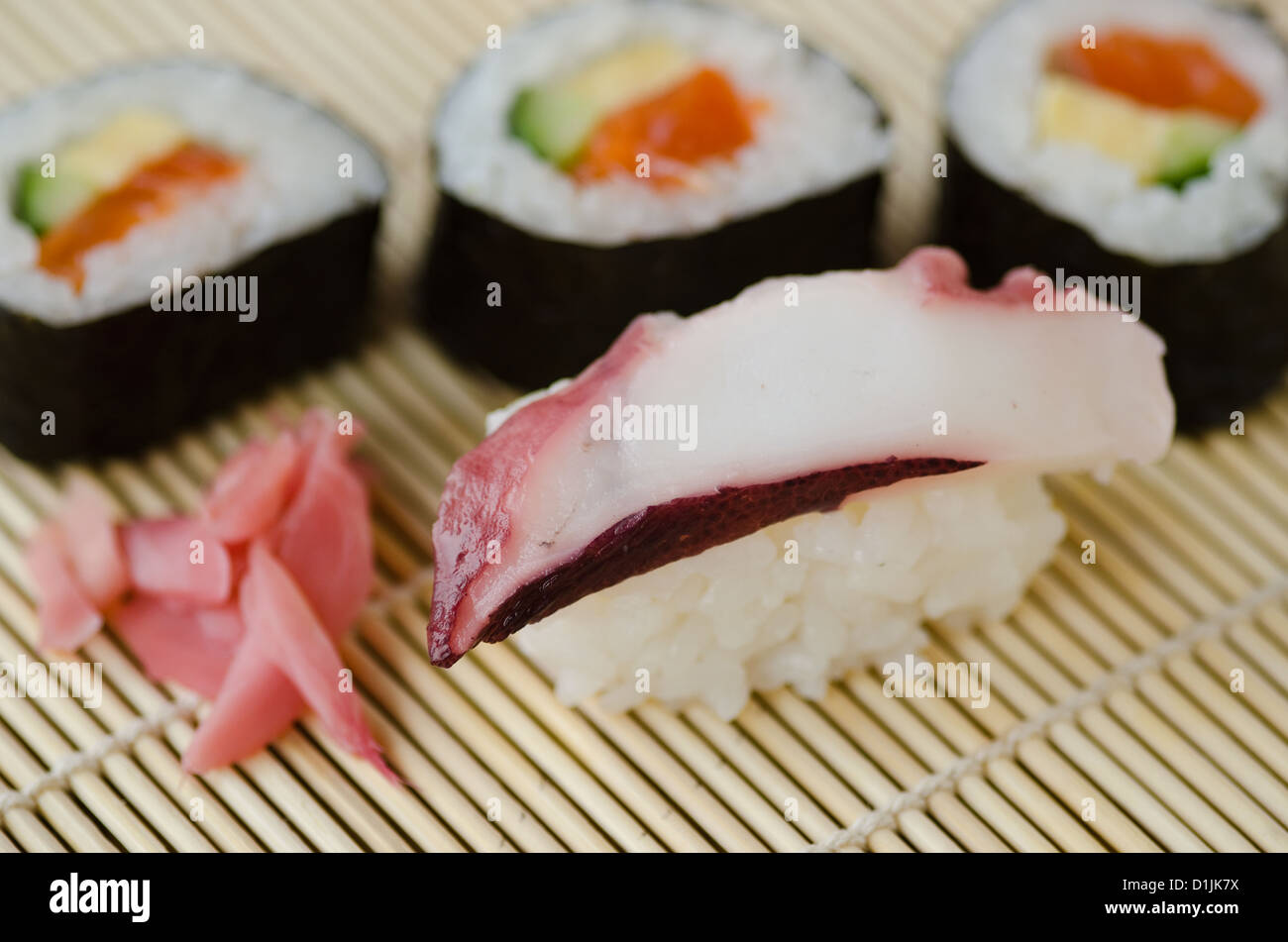 Japanese Cuisine, Sushi Set with tako octopus and gari. Nigiri, Maki ...
