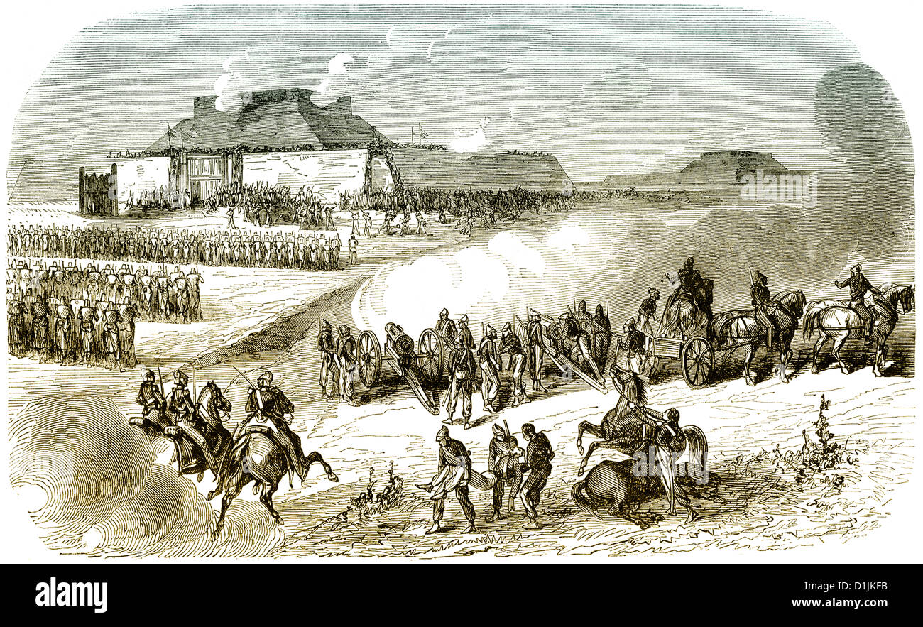 Anglo-French troops attacking the Dagu forts, Taku forts or Peiho forts ...