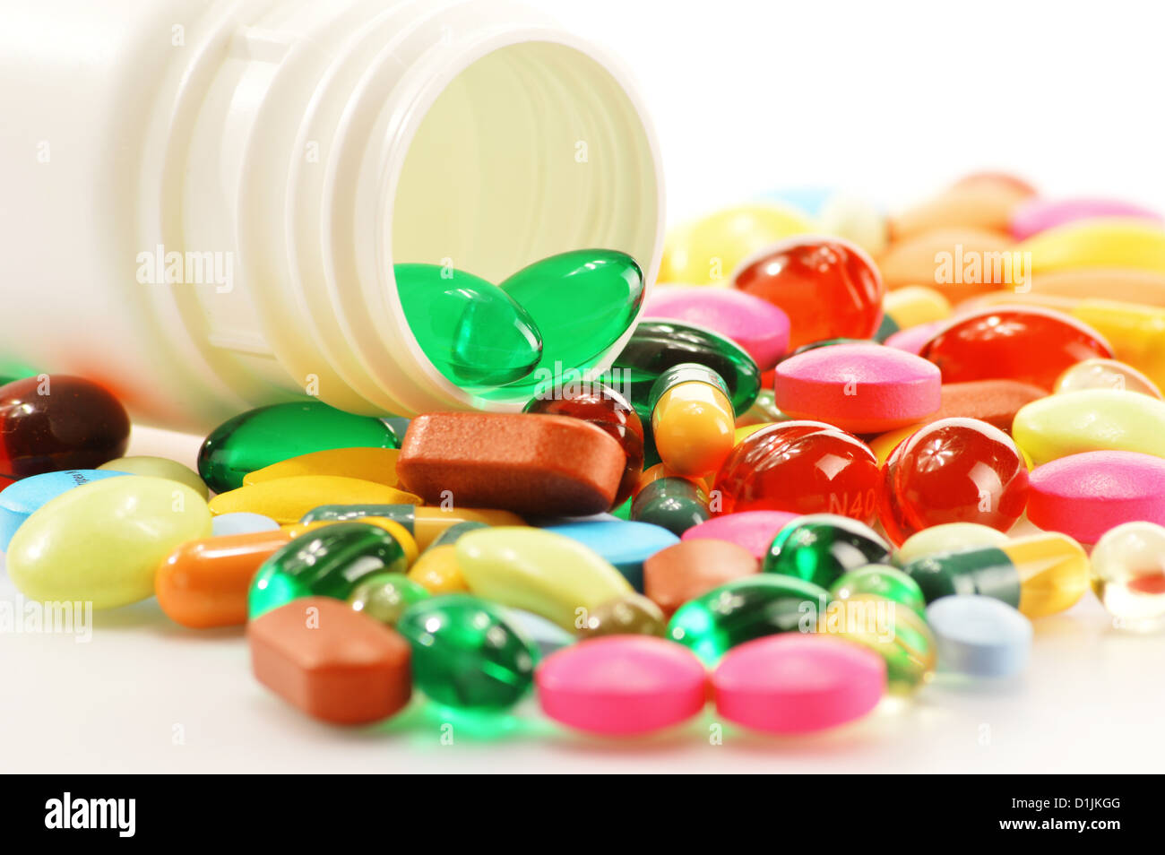 Composition with dietary supplement capsules and drug pills Stock Photo ...