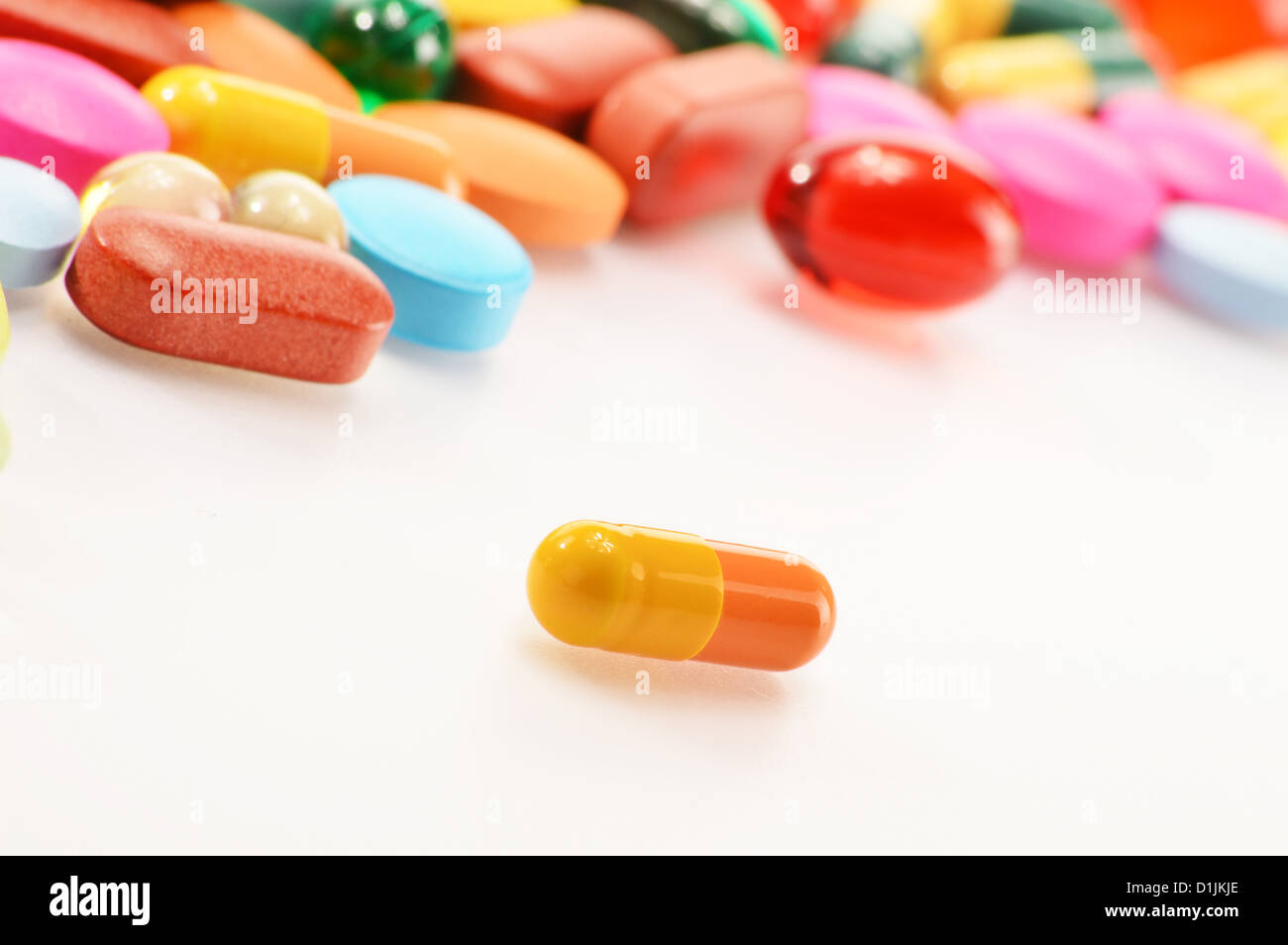 Composition with dietary supplement capsules and drug pills Stock Photo ...