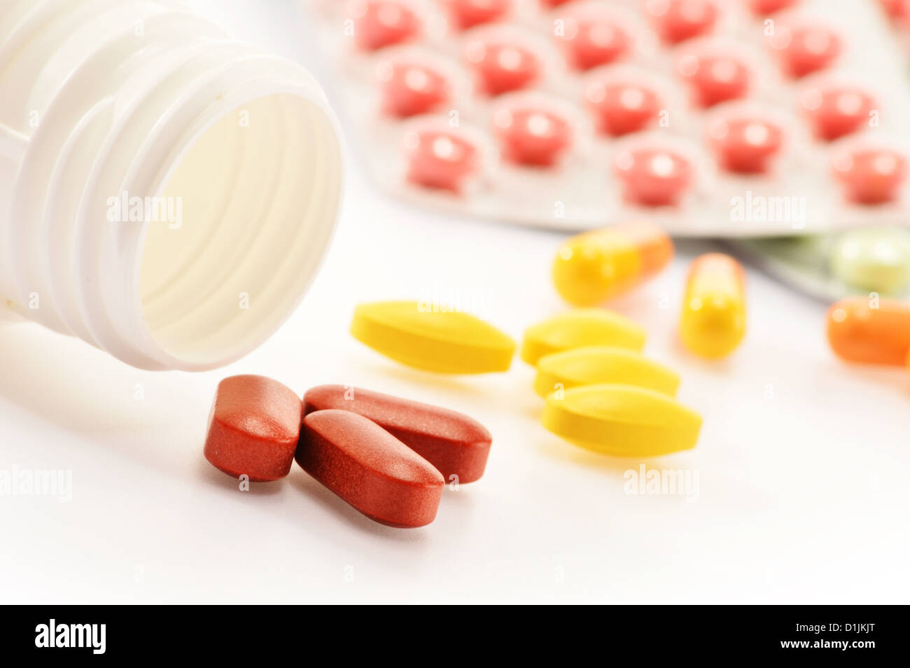 Composition with dietary supplement capsules and drug pills Stock Photo ...