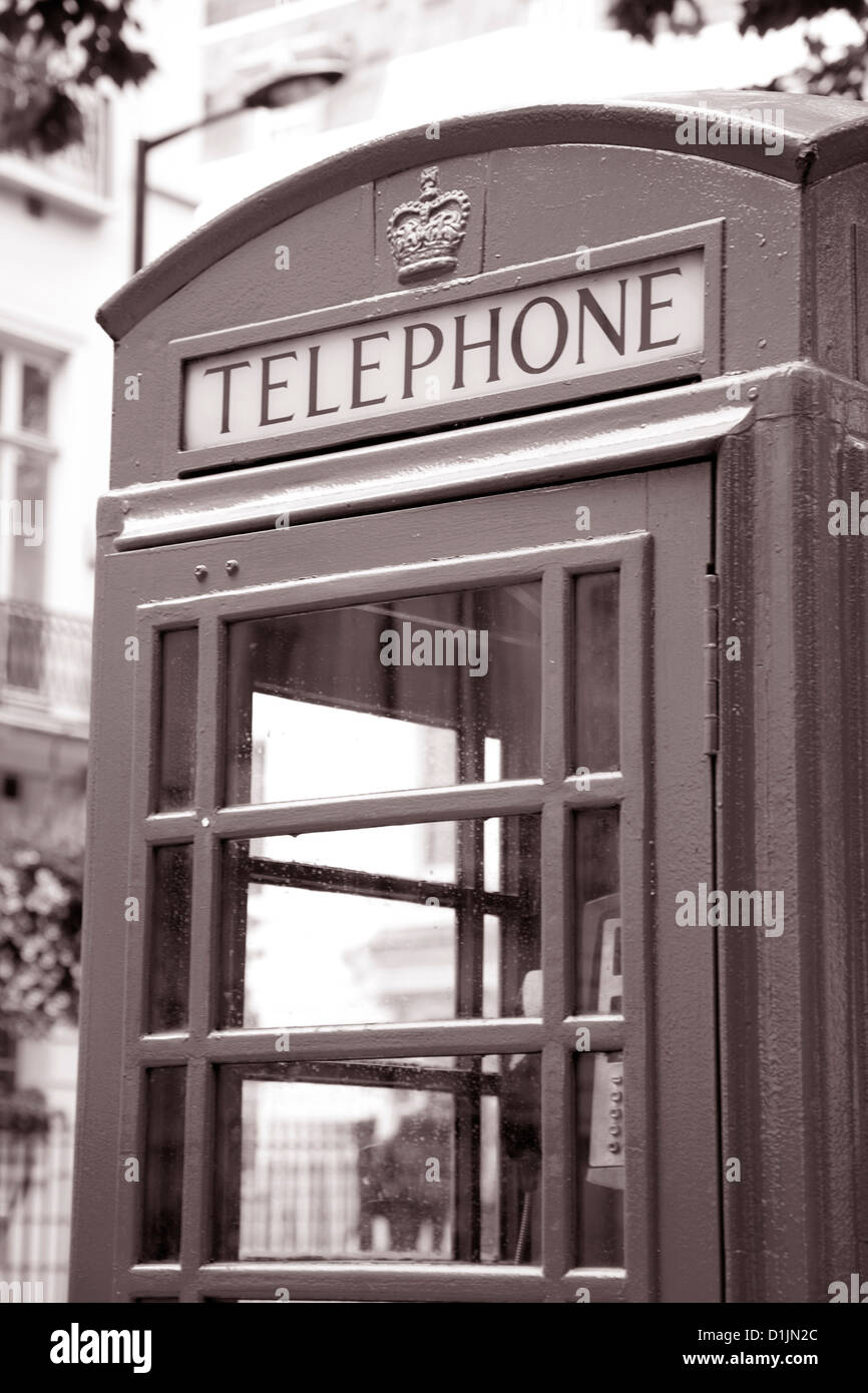 Traditional Telephone Box, London in Black and White Sepia Tone Stock ...