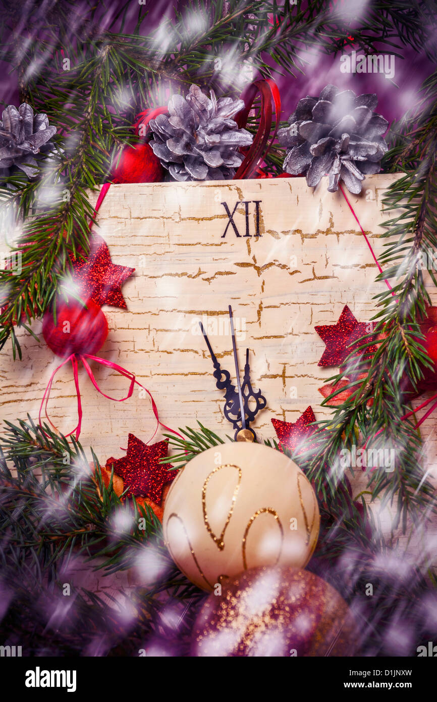 New Year card with a clock showing the time just before the twelfth ...