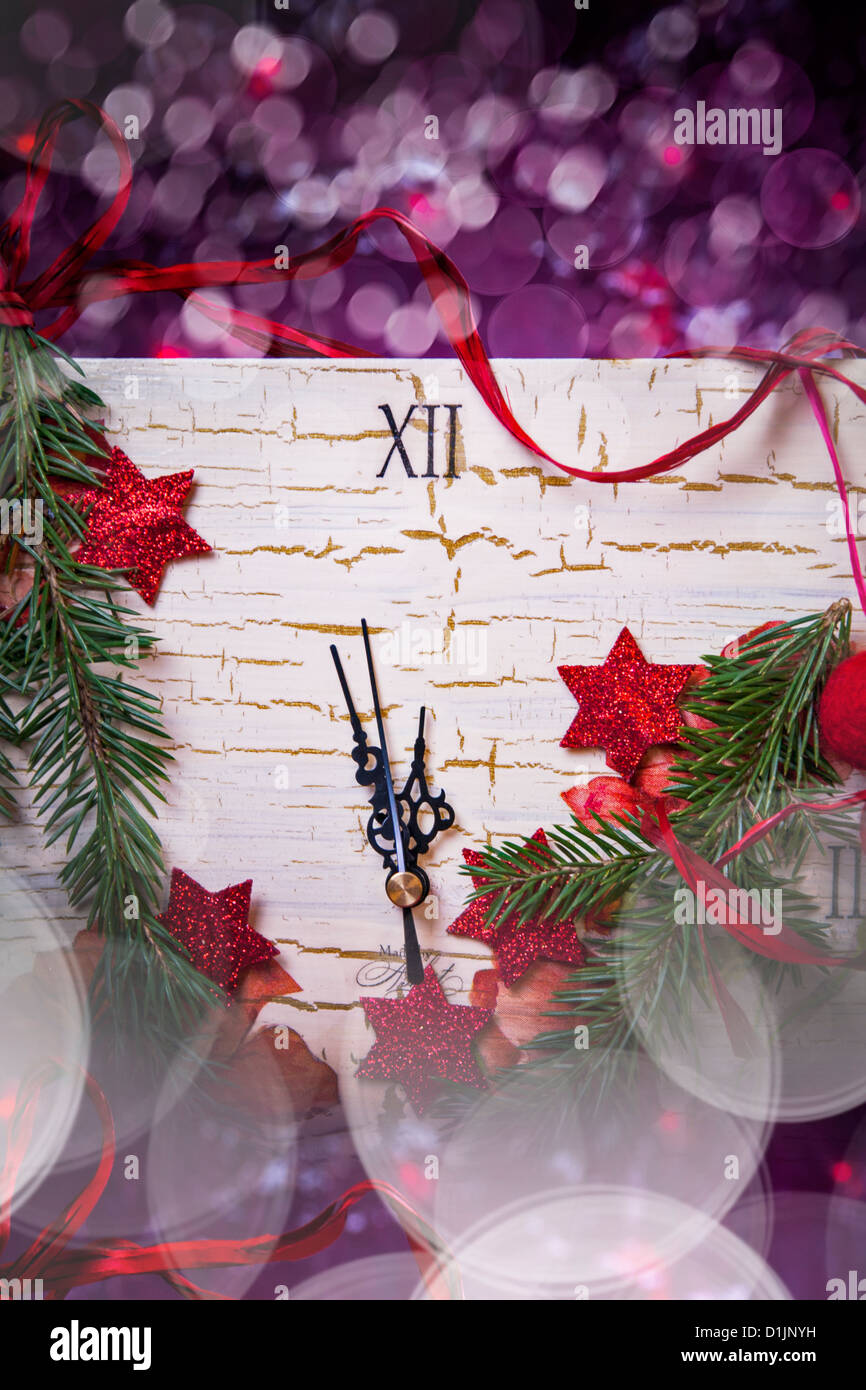 New Year card with a clock showing the time just before the twelfth ...