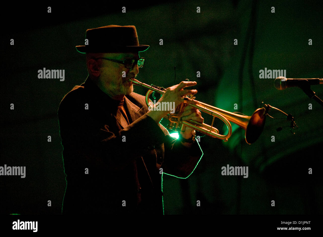 Tomasz Stanko playing the trumpet at the Philharmonic House in Warsaw ...