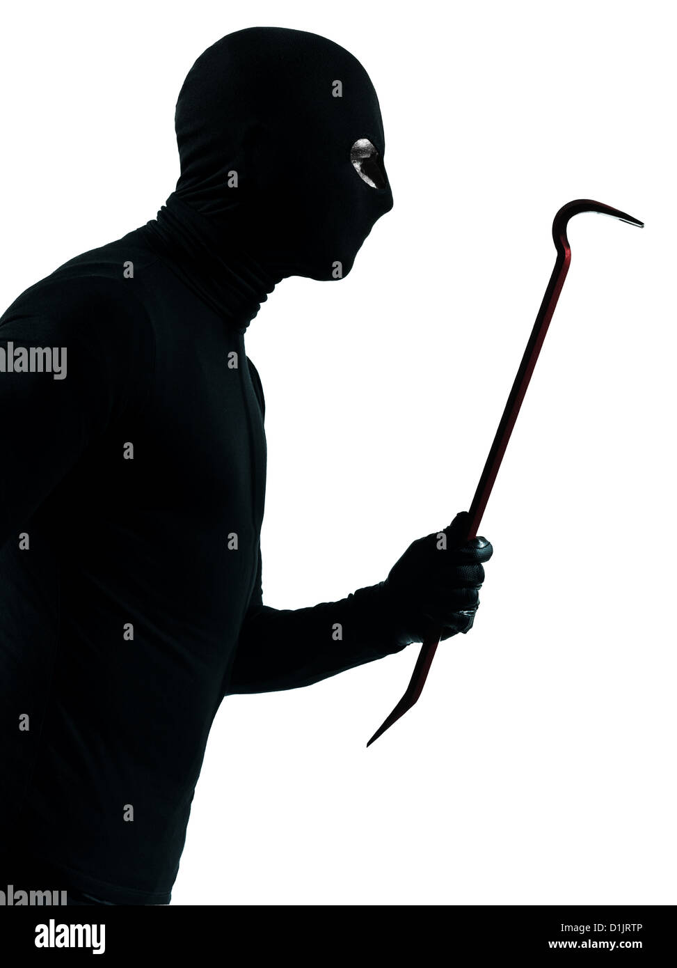 thief criminal holding crowbar portrait in silhouette studio isolated ...