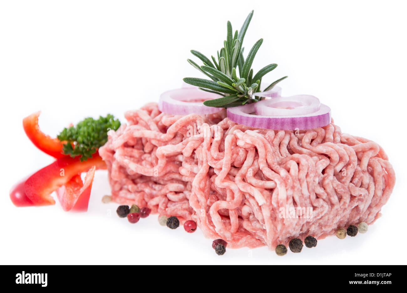 Block of Minced Meat with fresh Herbs on white Stock Photo - Alamy
