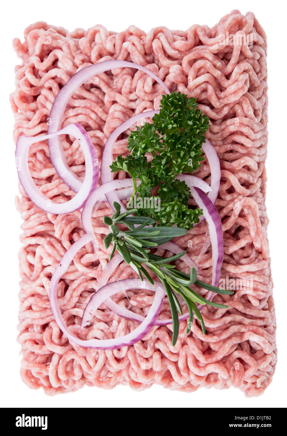 Block of Minced Meat with fresh Herbs on white Stock Photo - Alamy