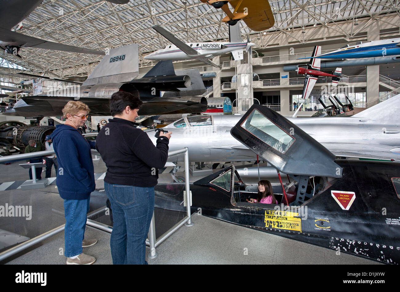 Girl playing inside a fighter cockpit. Museum of Flight. Seattle. USA ...