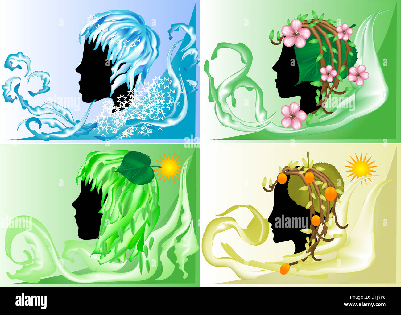 silhouette of four women representing seasons of the year Stock Photo ...