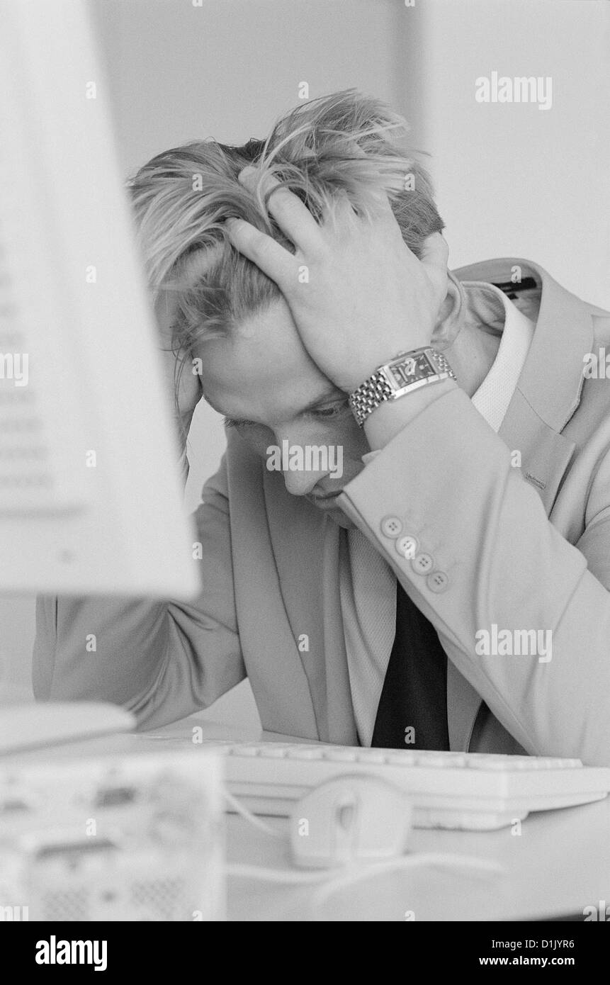 black and white business manager frustration stress businessman ...