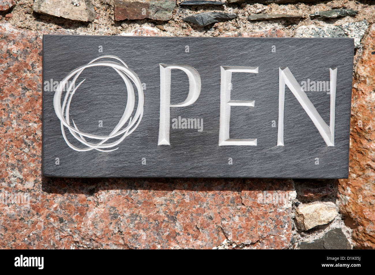 Open Sign at Iona Shop, Scotland, UK Stock Photo - Alamy