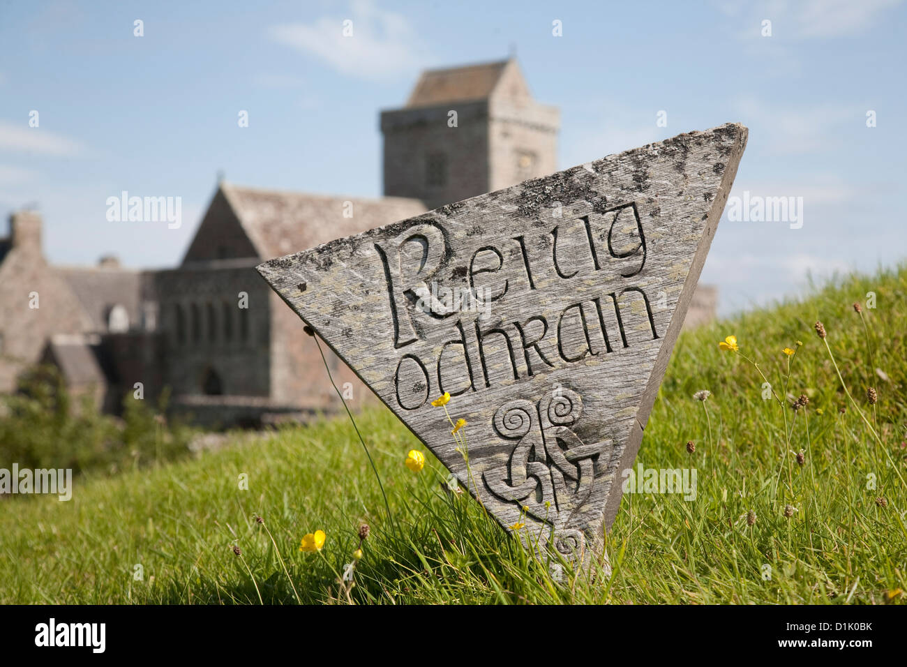 Sign at Iona Abbey, Scotland, UK Stock Photo - Alamy