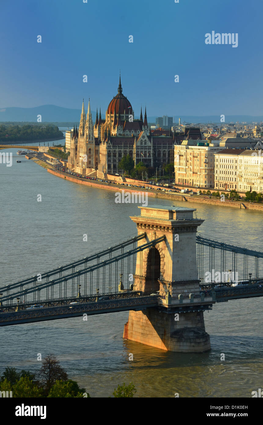 View of Chain Bridge and Hungarian Parliament form Buda Castle Stock ...