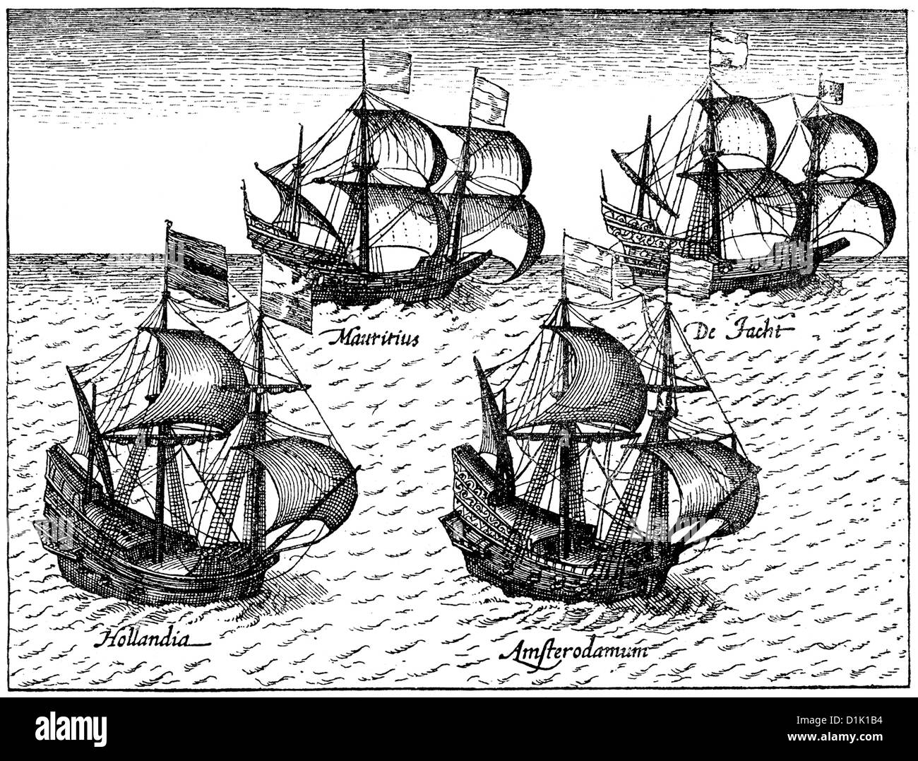 Dutch merchant fleet on its way to the East Indies, East Indiamen ...