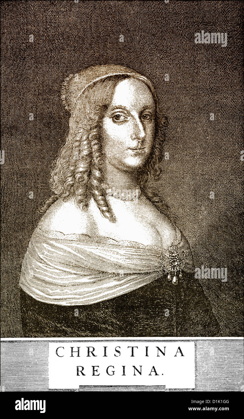 Historic drawing, portrait of Christina or Kristina of Sweden, 1626 ...