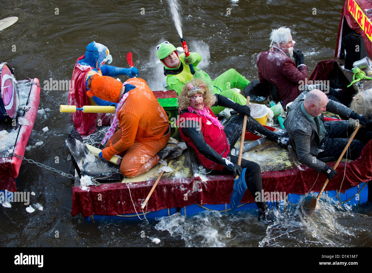 Matlock, UK. 26th Dec, 2012. A muppet show raft including Kermit and ...
