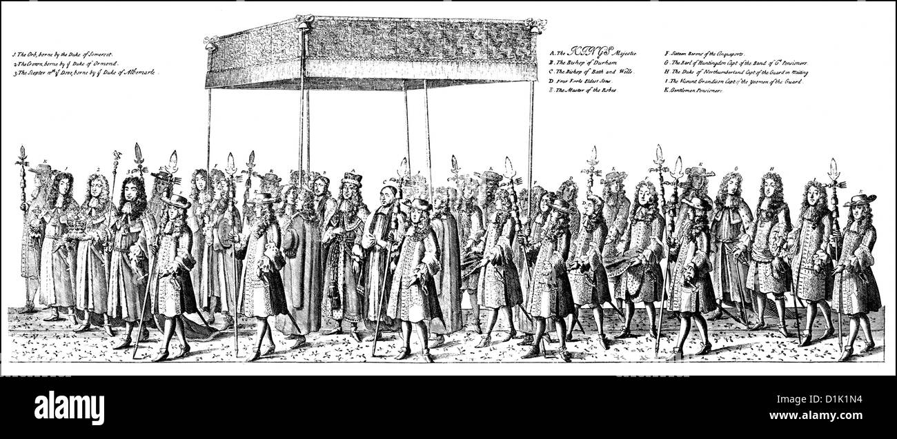 coronation procession of James II of England, 1633 - 1701, King of ...