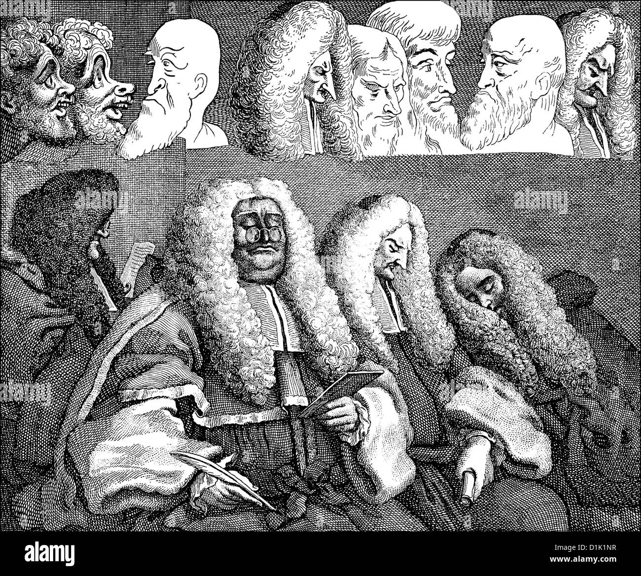 English judges in the 18th century, caricature by William Hogarth, 1697 ...