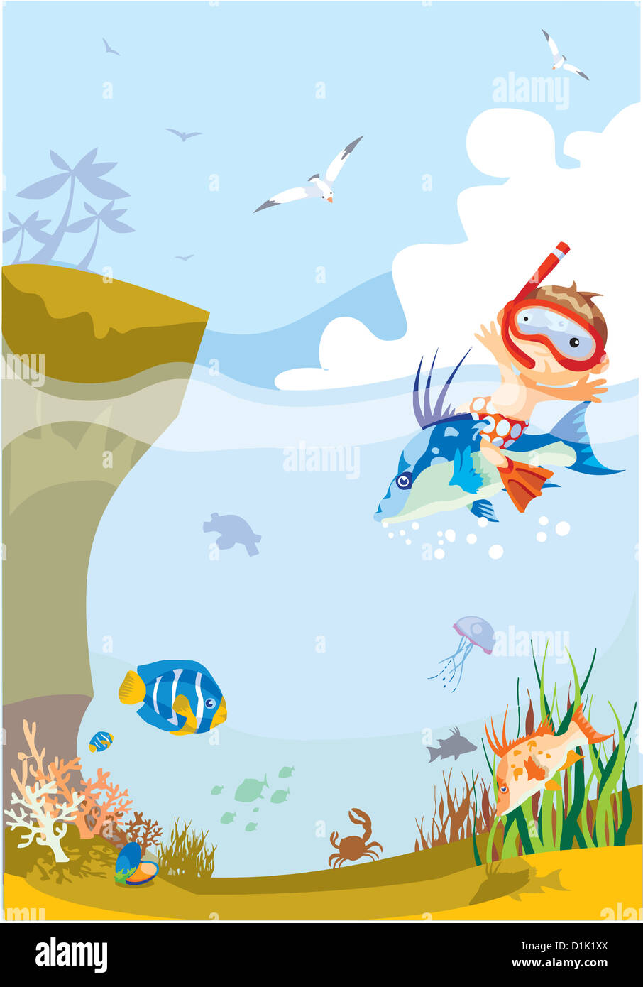 Boy swims on the fish Stock Photo - Alamy