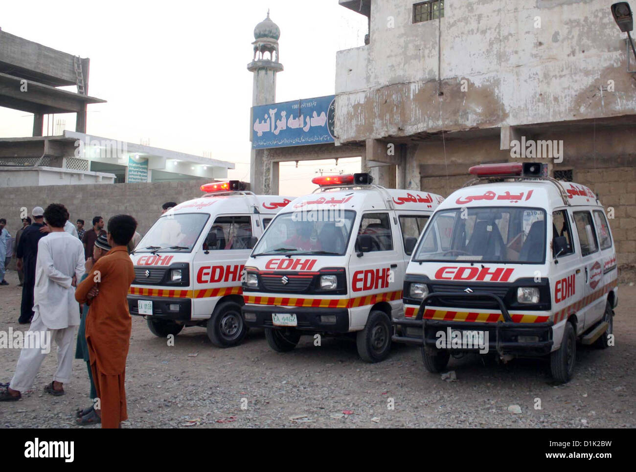 Rescue services ambulances stand alert at site after a bomb blast near ...