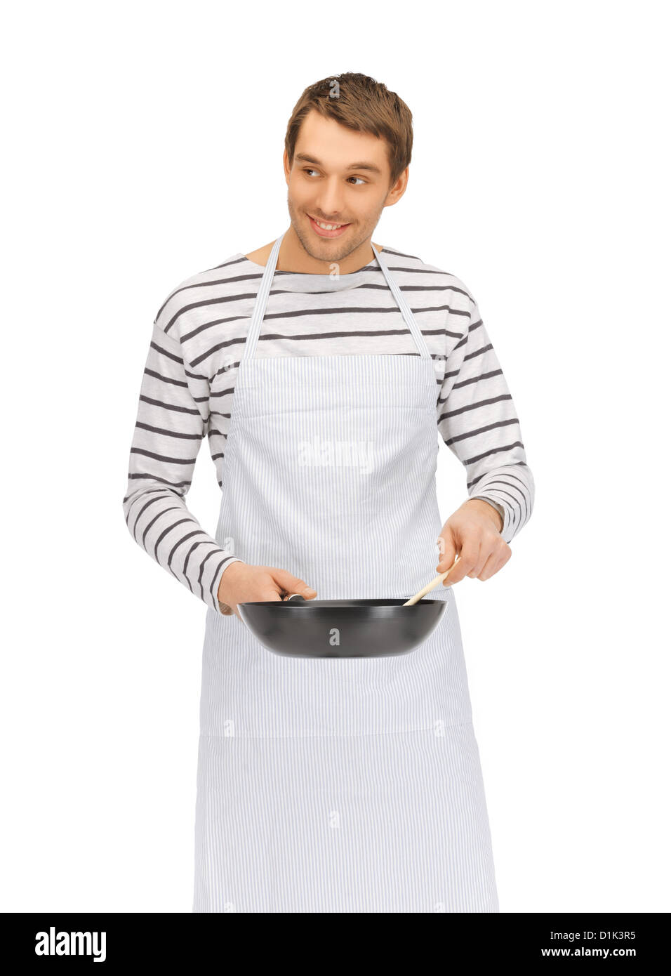 handsome man with pan and spoon Stock Photo - Alamy