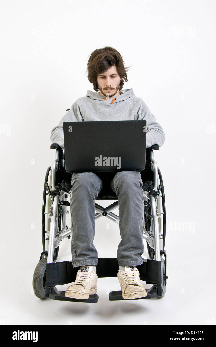 Disabled with computer Stock Photo - Alamy
