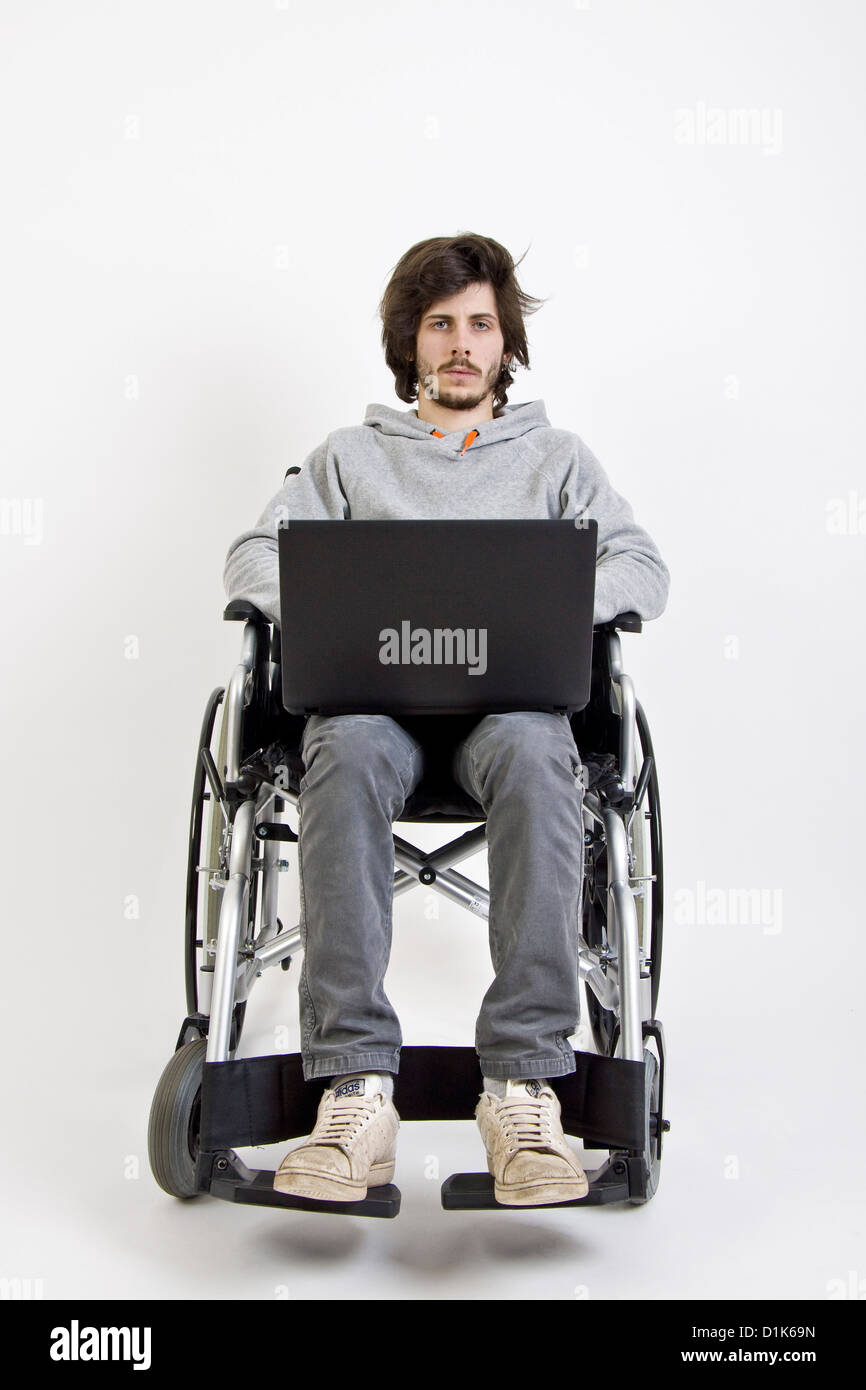 Disabled with computer Stock Photo - Alamy