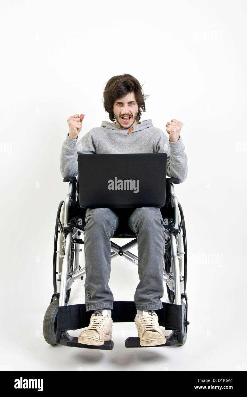Disabled with computer Stock Photo - Alamy