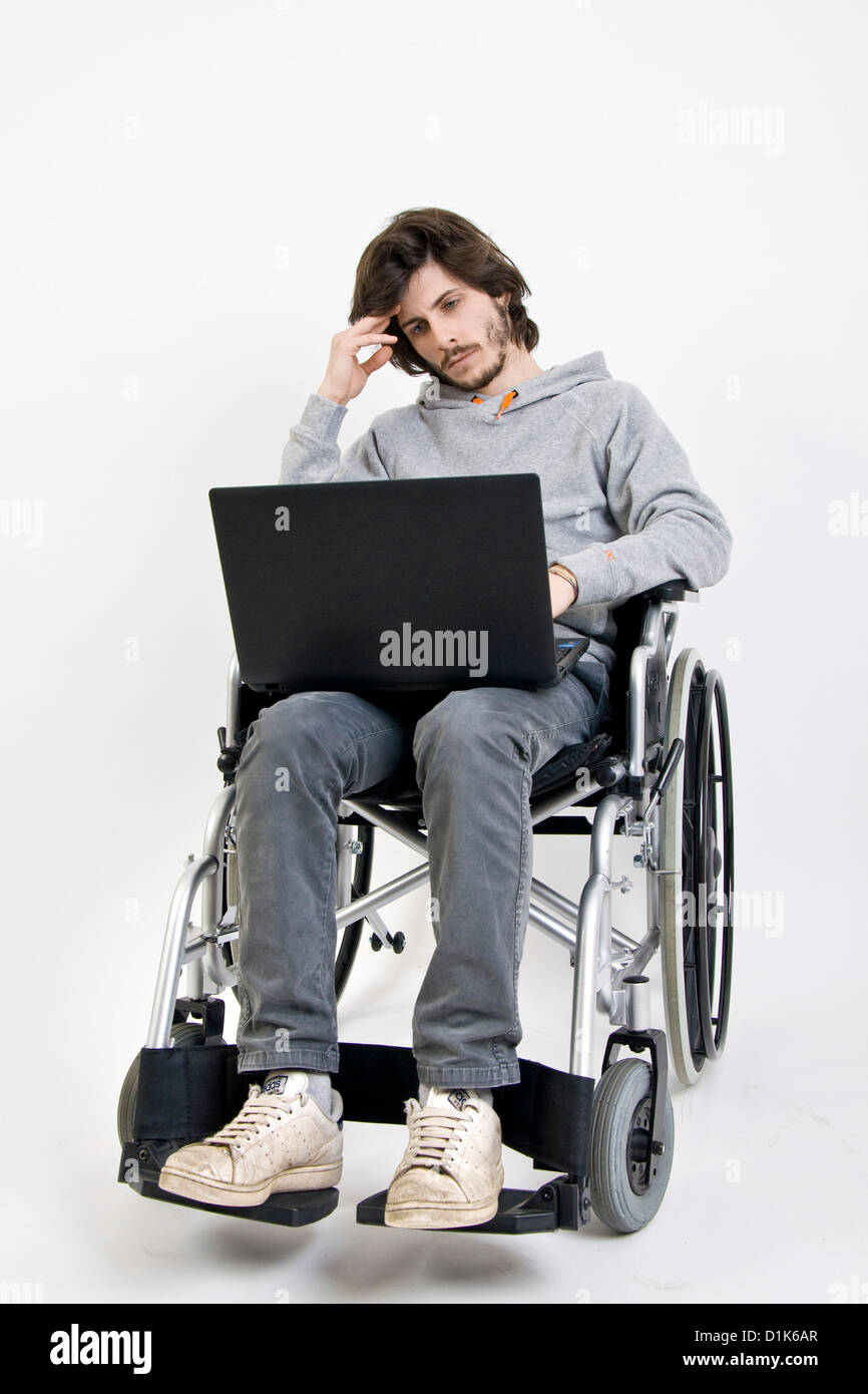 Disabled with computer Stock Photo - Alamy