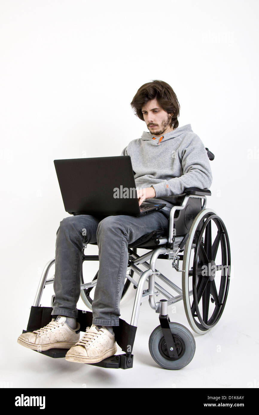 Disabled with computer Stock Photo - Alamy