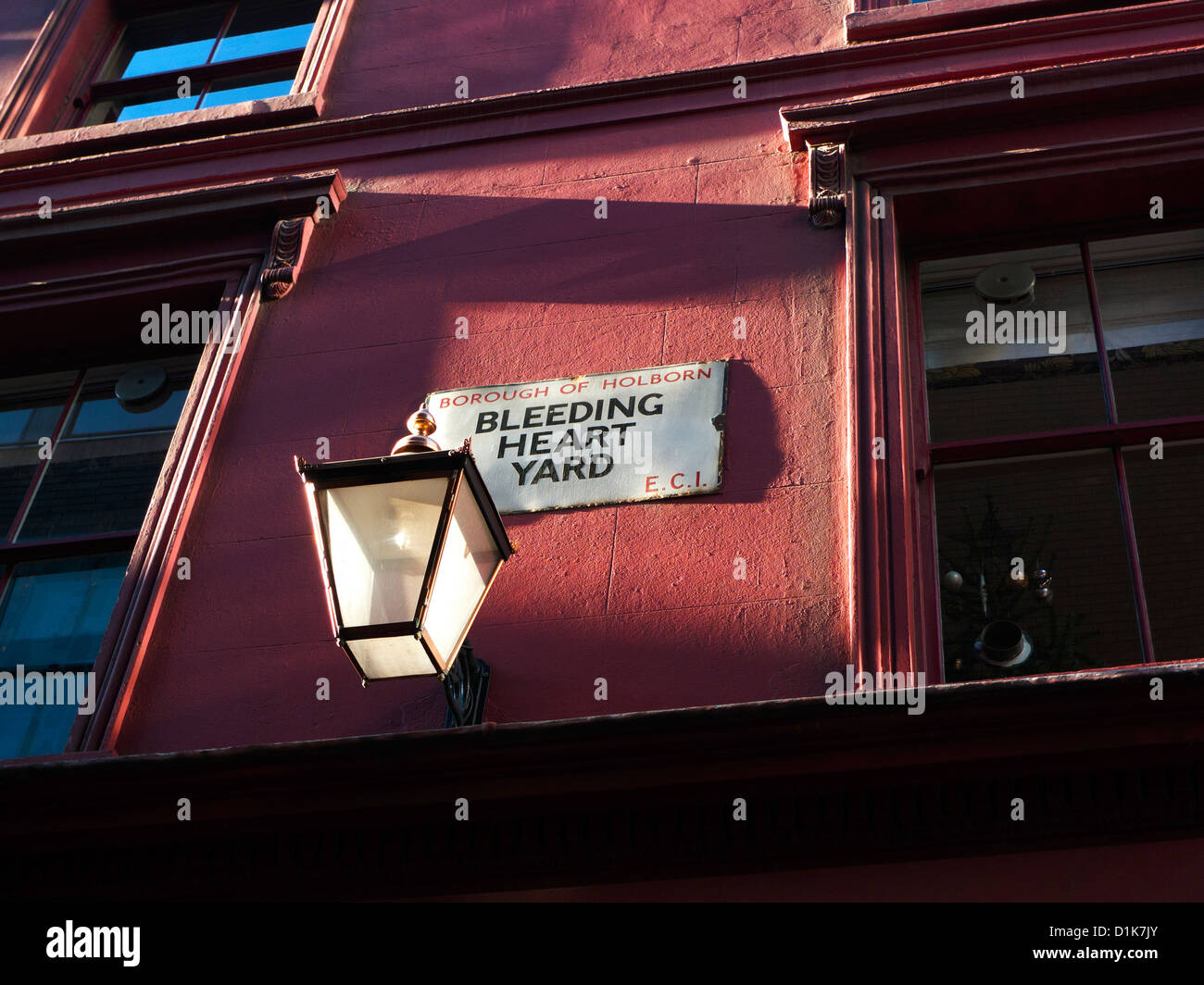 The site Bleeding Heart Yard London (street sign and lantern) which ...