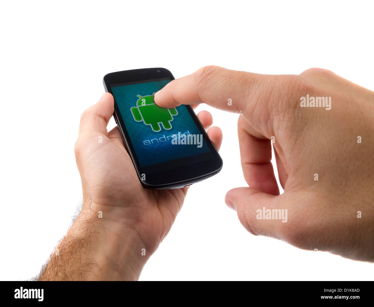 Hands holding and using an Android smartphone Stock Photo - Alamy