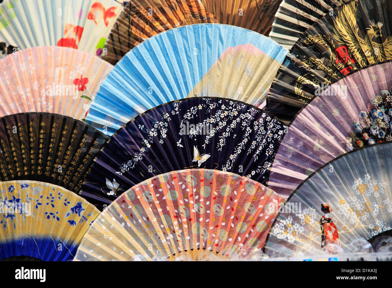 Handmade paper fans displayed in a market hi-res stock photography and ...