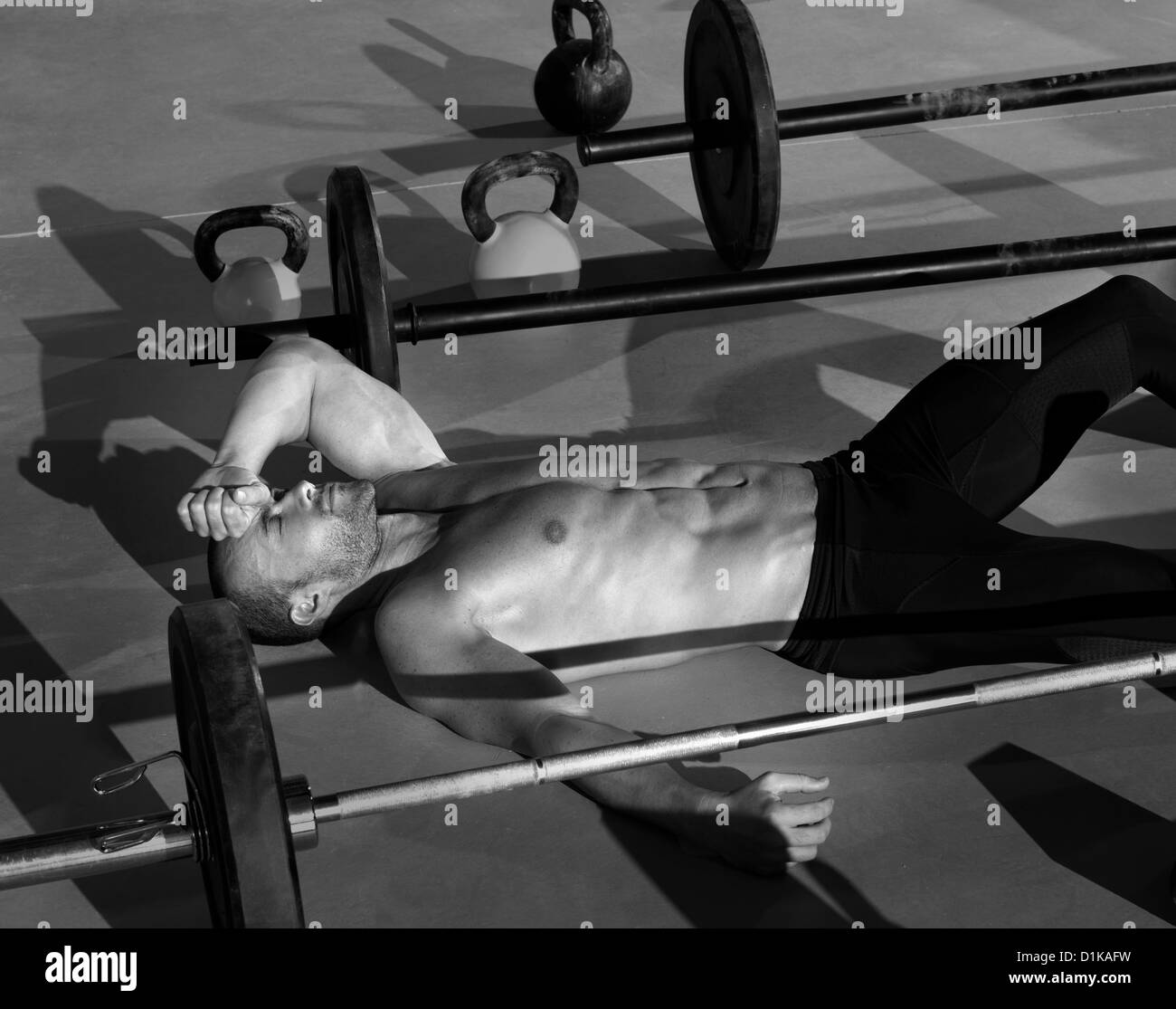crossfit man tired relaxed after workout exercise Stock Photo - Alamy