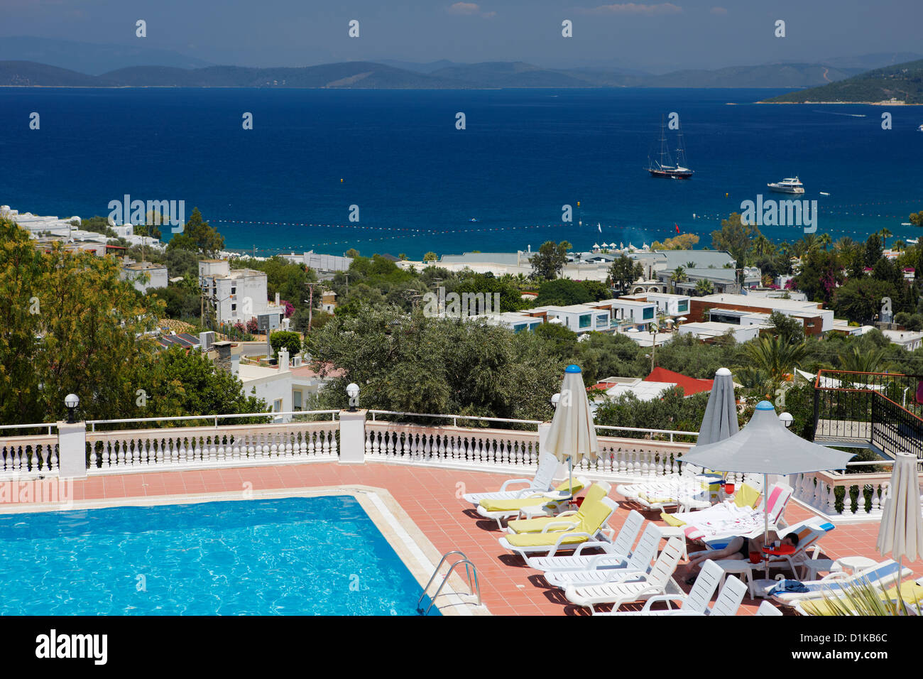 Elevated view of Torba village and bay. Bodrum peninsula, Mugla ...