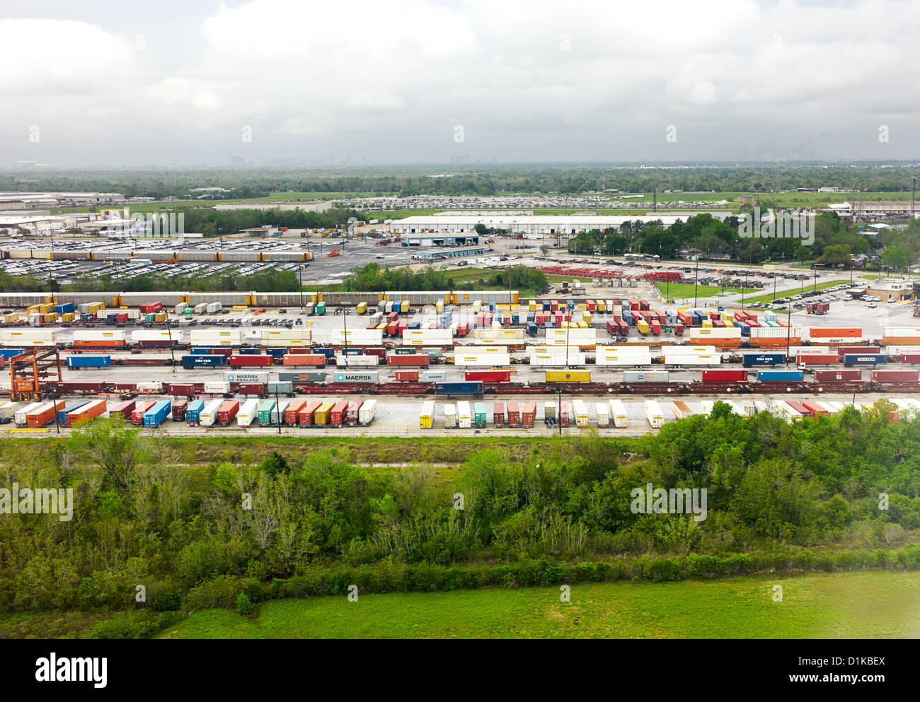 Aerial view of a train freight shipping yard Stock Photo - Alamy